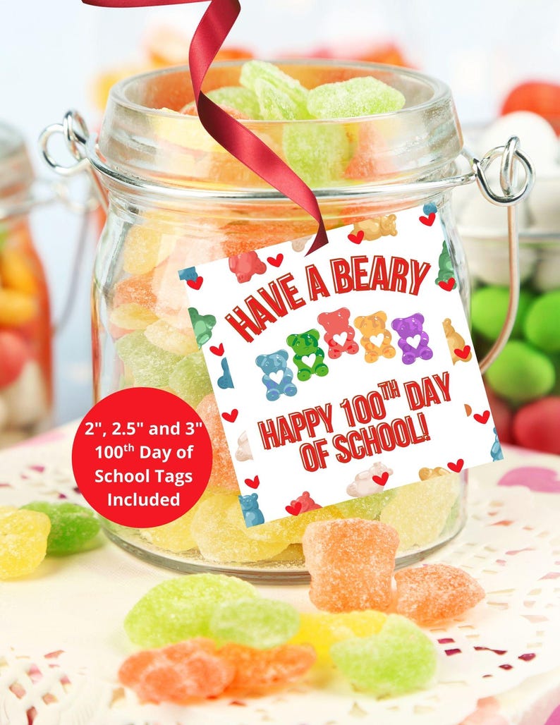 Gummy Bear 100th Day of School Treat Tags (PDF) 2-3" Sizes - Etsy