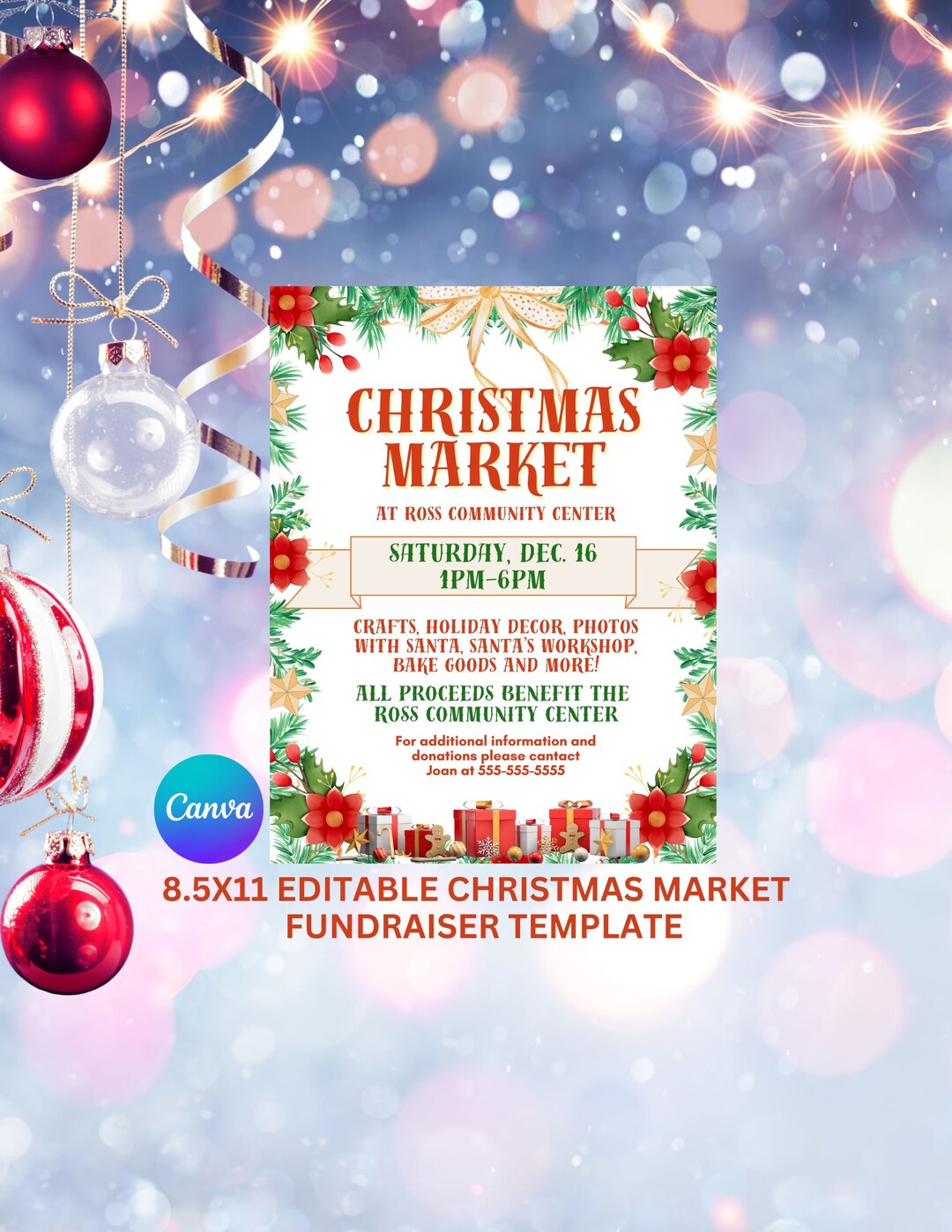 Editable Christmas Market Flyer Template, Holiday Fundraiser (8.5x11 ...