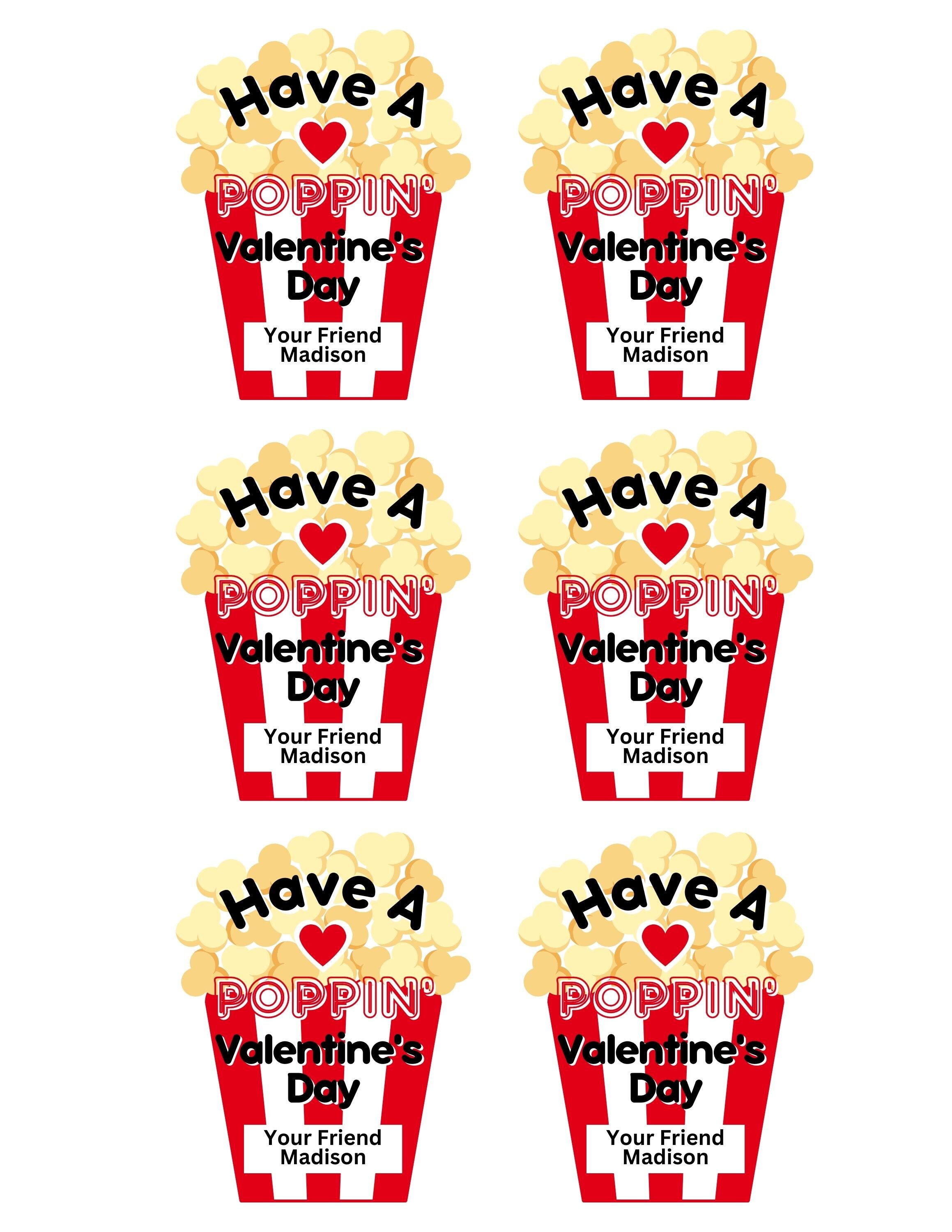 Editable Popcorn Valentine Tag, Popcorn Valentine Printable, Valentine ...