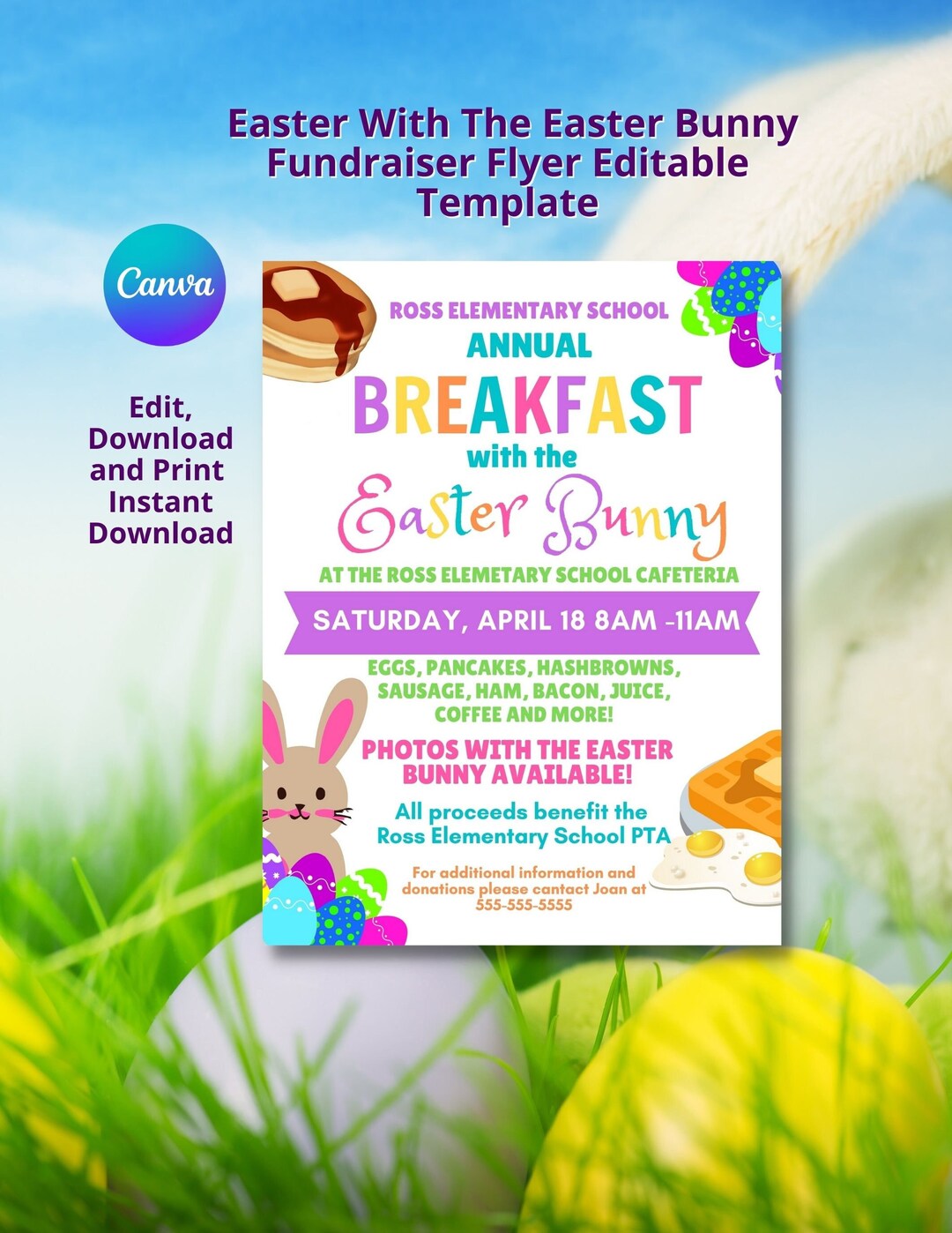 Breakfast With Easter Bunny Flyer, Easter Breakfast Flyer, Editable ...