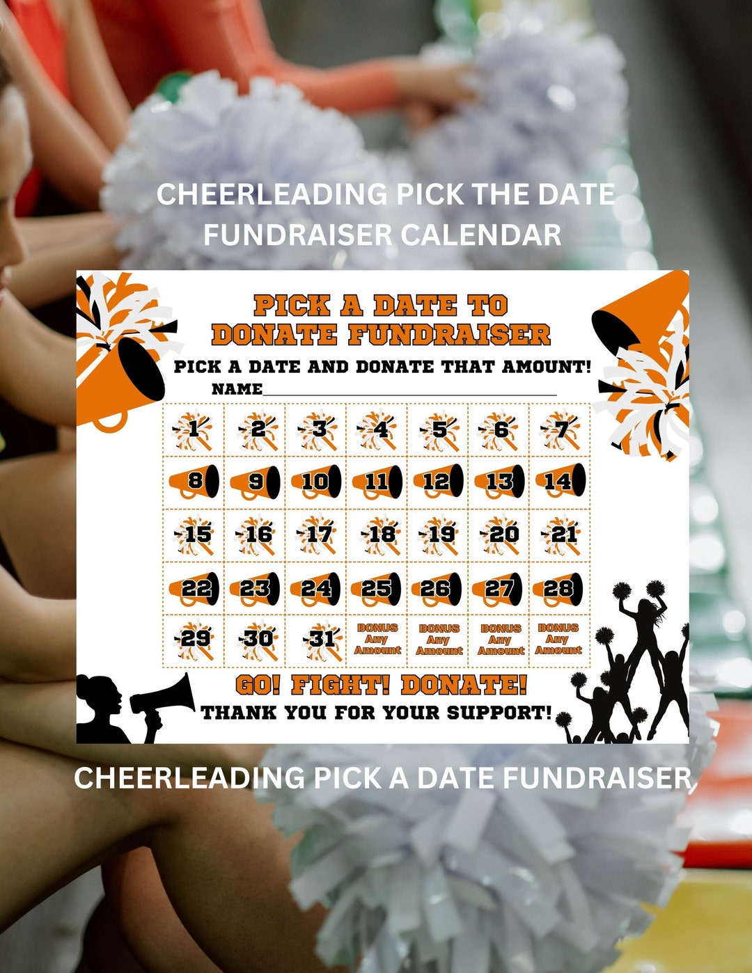 Cheerleading Calendar Fundraiser, Pick a Date to Donate Printable ...
