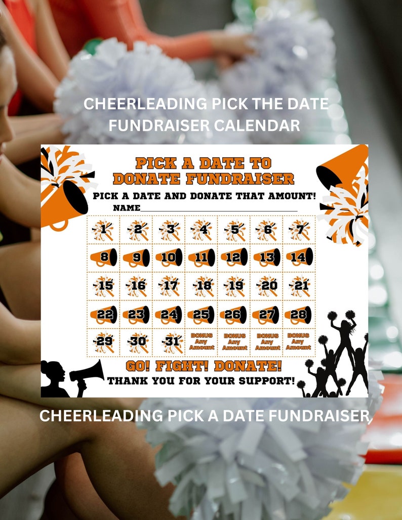 Cheerleading Calendar Fundraiser, Pick a Date to Donate Printable ...