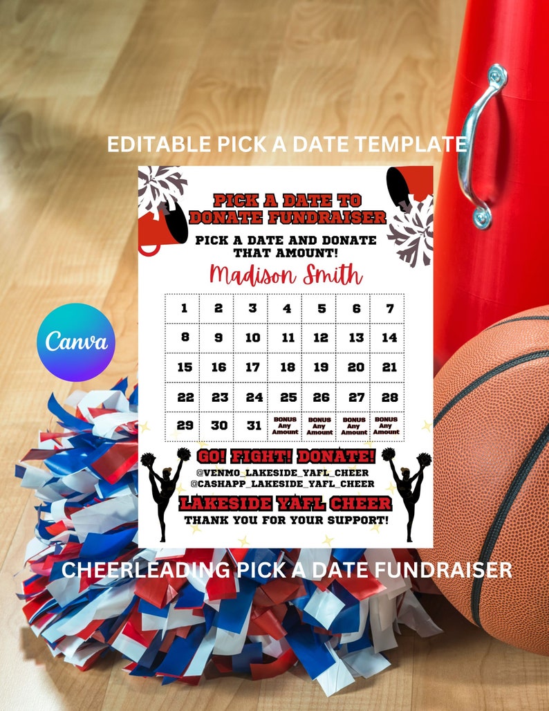 Editable Cheerleading Calendar Fundraiser, Pick a Date Printable ...