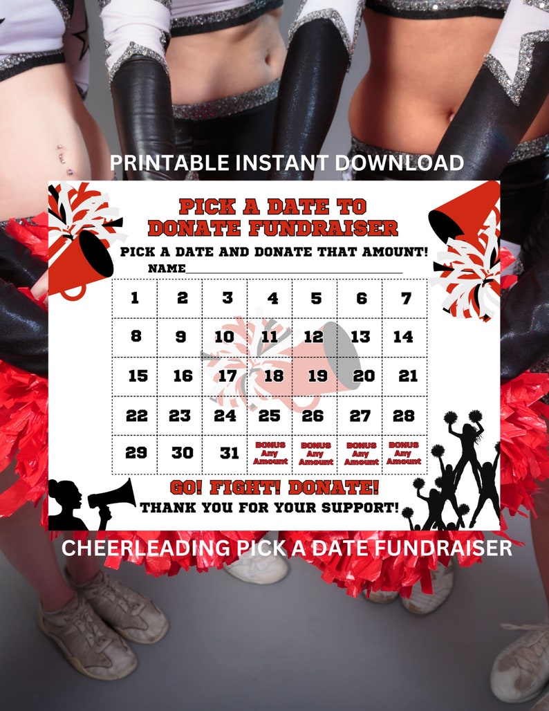 Cheerleading Calendar Fundraiser, Pick a Date Printable (PDF, PNG) - Etsy