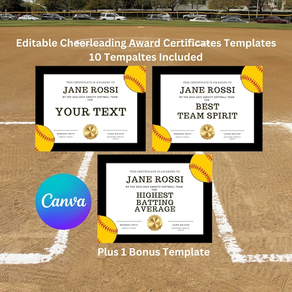 Softball Award Template - Etsy