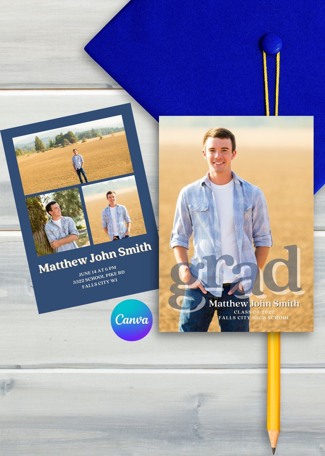 Editable Graduation Photo Card Template, Canva Announcement (digital ...