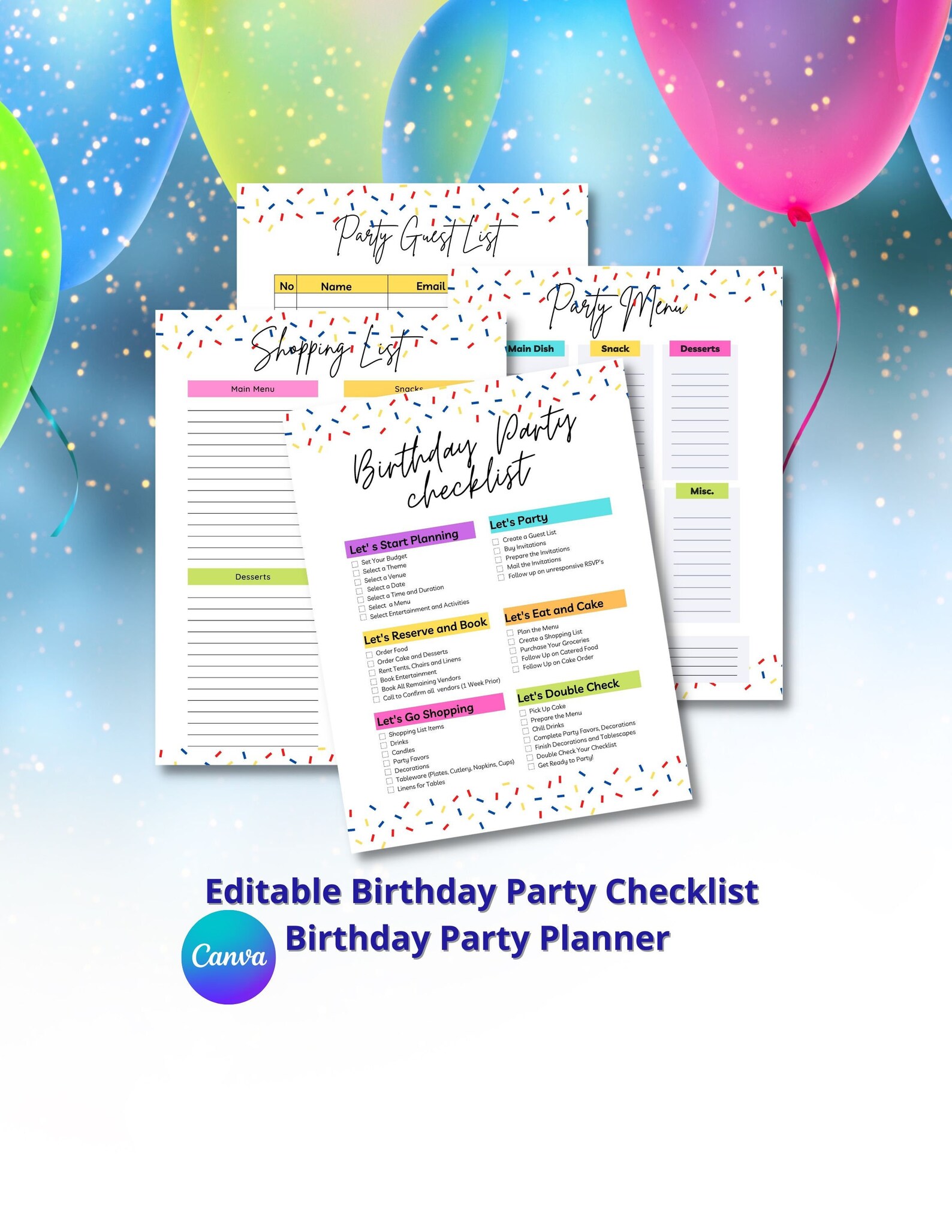 Birthday Party Checklist, Birthday Party Tracker, Party Checklist ...