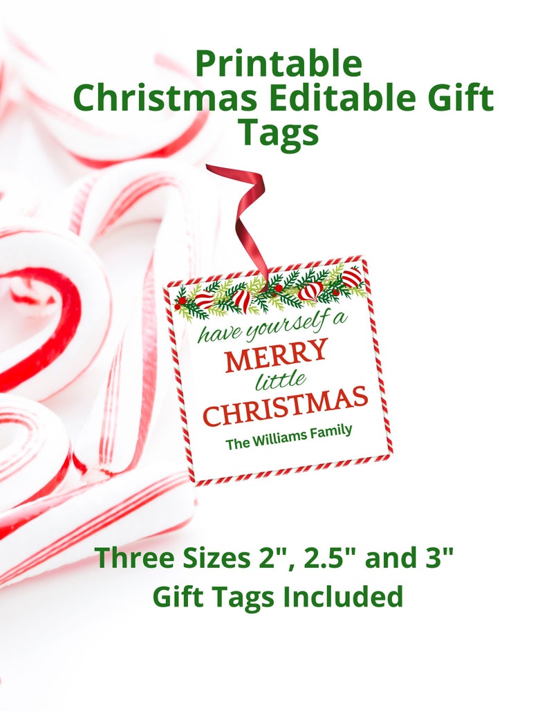 Editable Christmas Gift Tag Printable, Peppermint Design (PDF) - Etsy