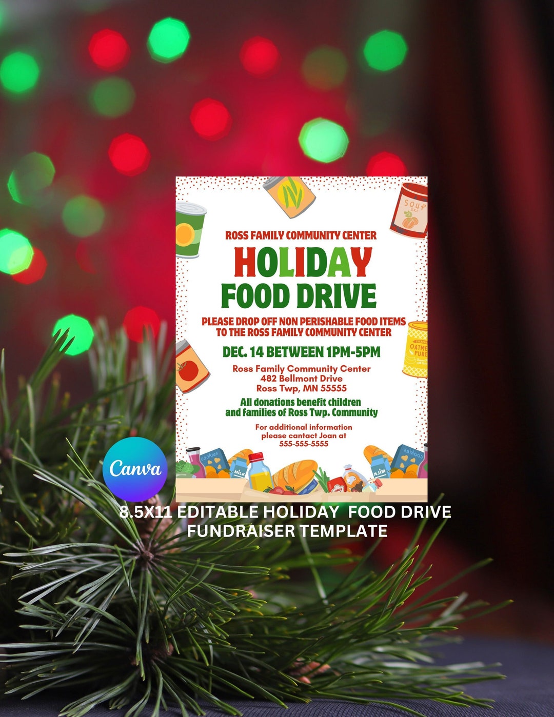 Holiday Food Drive Flyer, Food Drive Flyer, Editable Food Drive Flyer ...