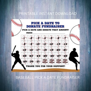 Baseball Calendar Fundraiser, Pick a Date to Donate Printable, Baseball ...