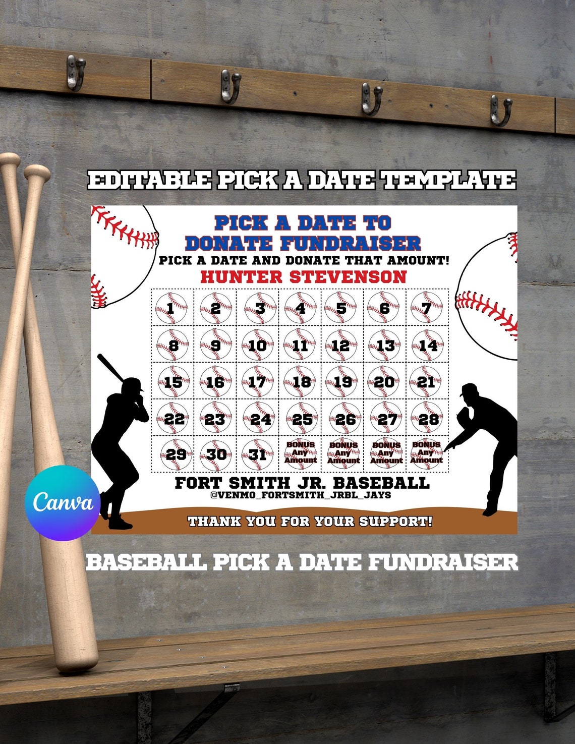 Editable Baseball Calendar Fundraiser, Pick a Date Printable (canva ...