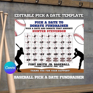 Editable Baseball Calendar Fundraiser, Pick a Date to Donate Printable ...