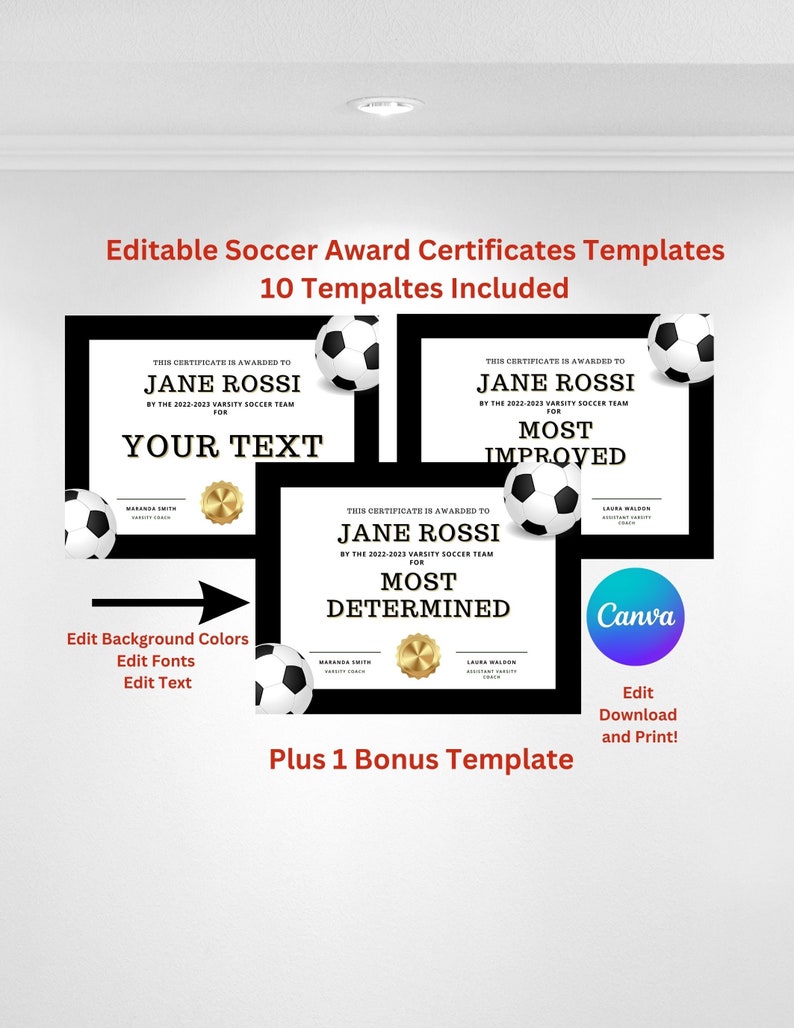 Editable Soccer Award Certificate Template (digital Download) - Etsy