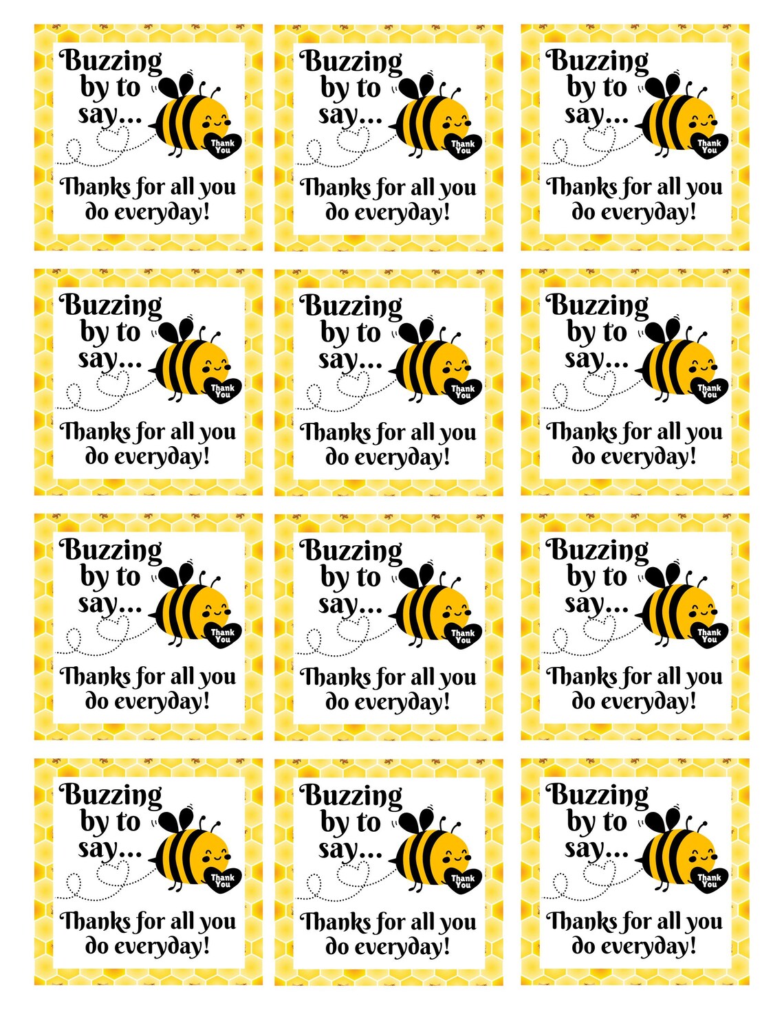 Printable Bee Appreciation Gift Tag, Teacher Thank You (PDF) - Etsy