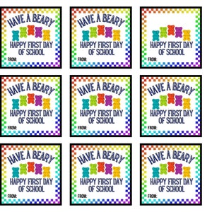 First Day of School Tags, Printable Gummy Bear Tags, Back to School ...