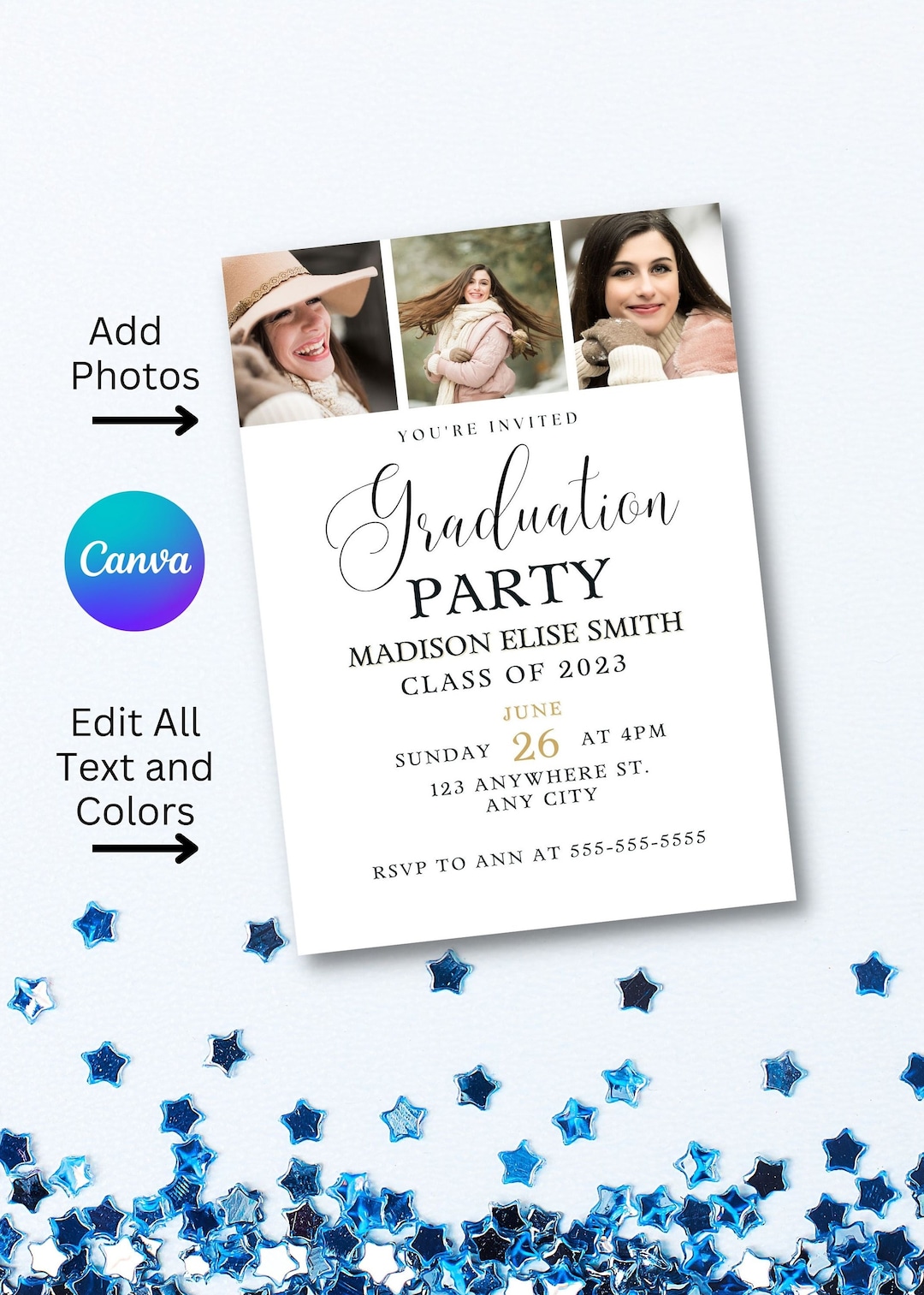 Graduation Invitation, Graduation Invitation Template, Editable ...