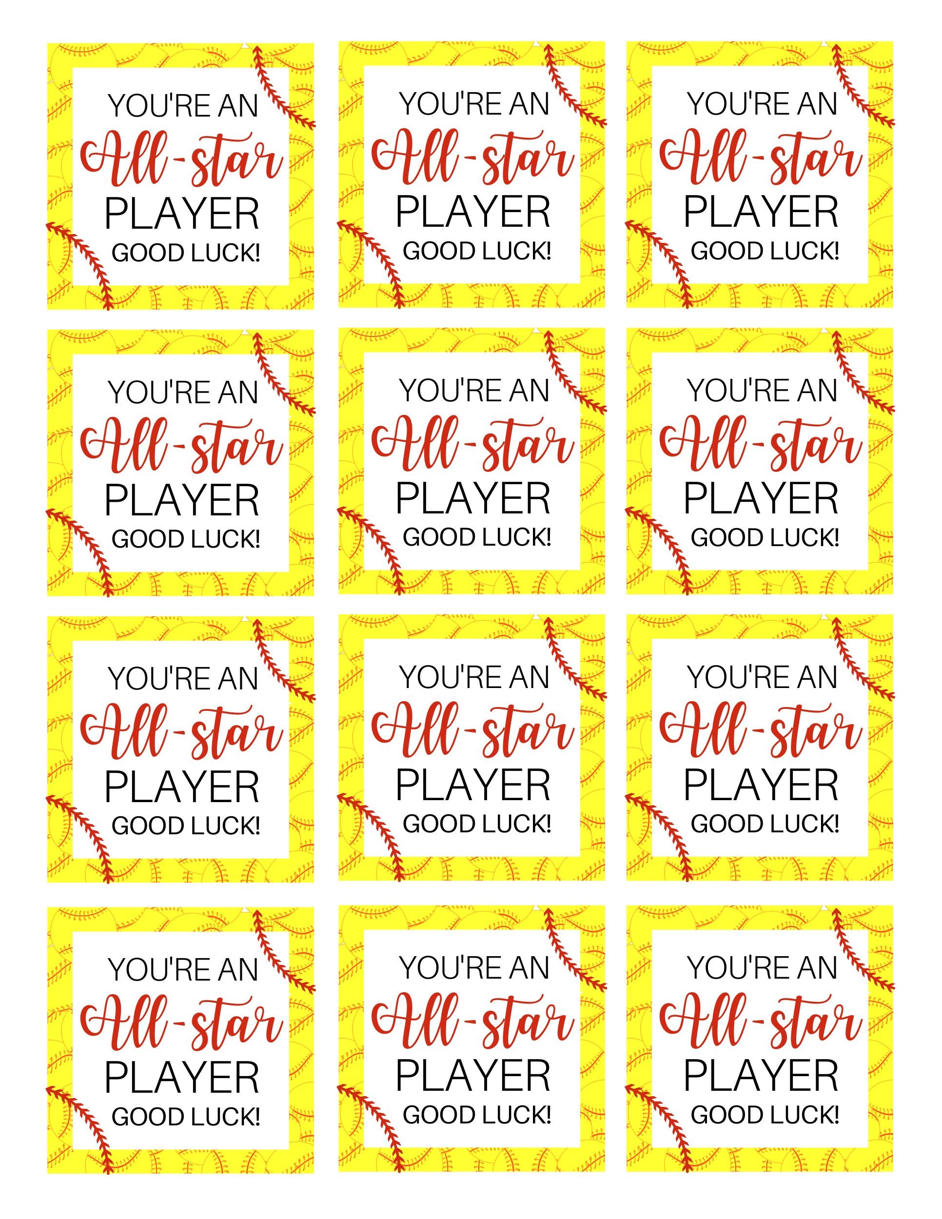 Softball Tags, Softball Treat Tag, Good Luck Tag, Softball Snack Tag ...