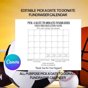 Editable All Purpose Fundraiser Calendar, Pick a Date to Donate ...