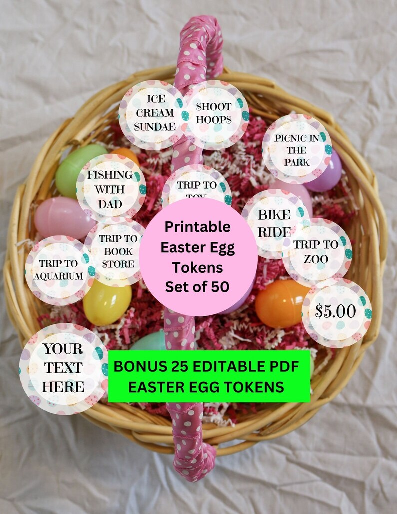 Printable Easter Egg Tokens, Easter Scavenger Hunt, Set of 50 (PDF) - Etsy