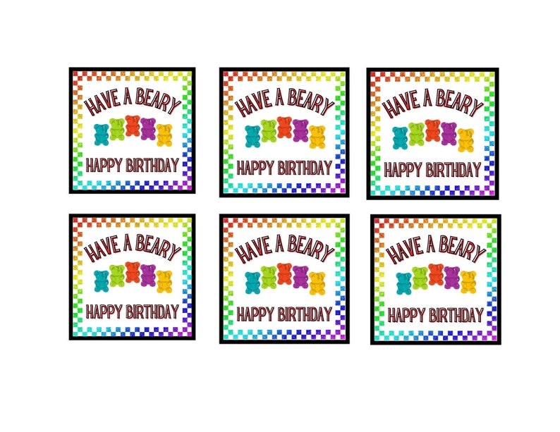 Printable Gummy Bear Birthday Tag, Birthday Bear Tag, Gummy Treat Tag ...
