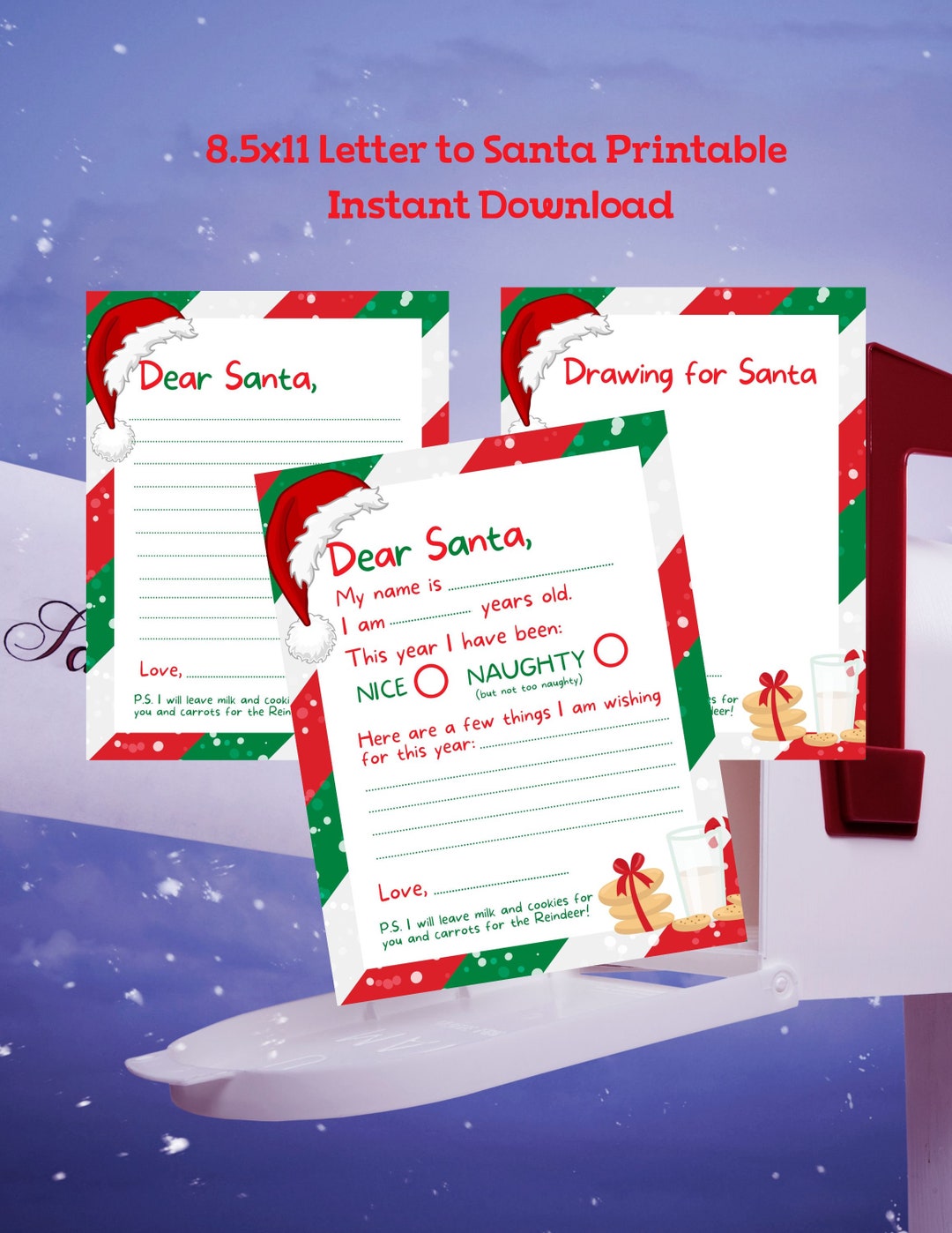 Kids Letter to Santa Printable, Christmas Wish List (digital Download ...