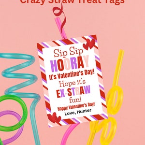 Editable Valentine Crazy Straw Tag, Kids Classroom Treat (PDF) - Etsy