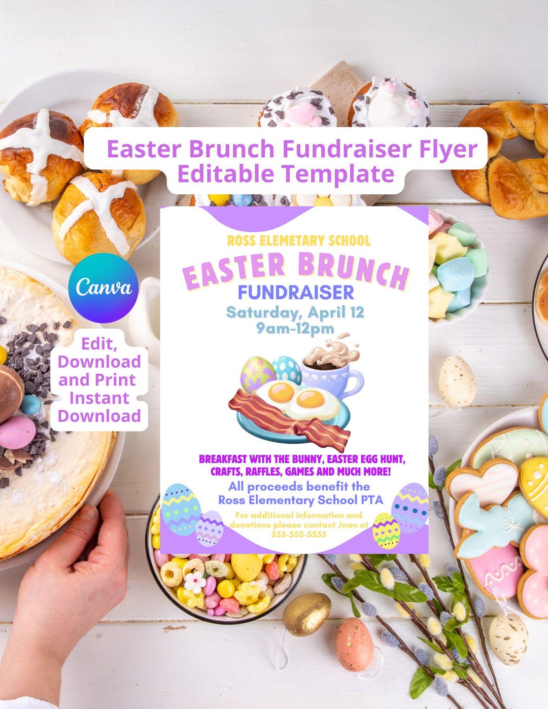 Editable Easter Breakfast Brunch Flyer Template, Church, School ...