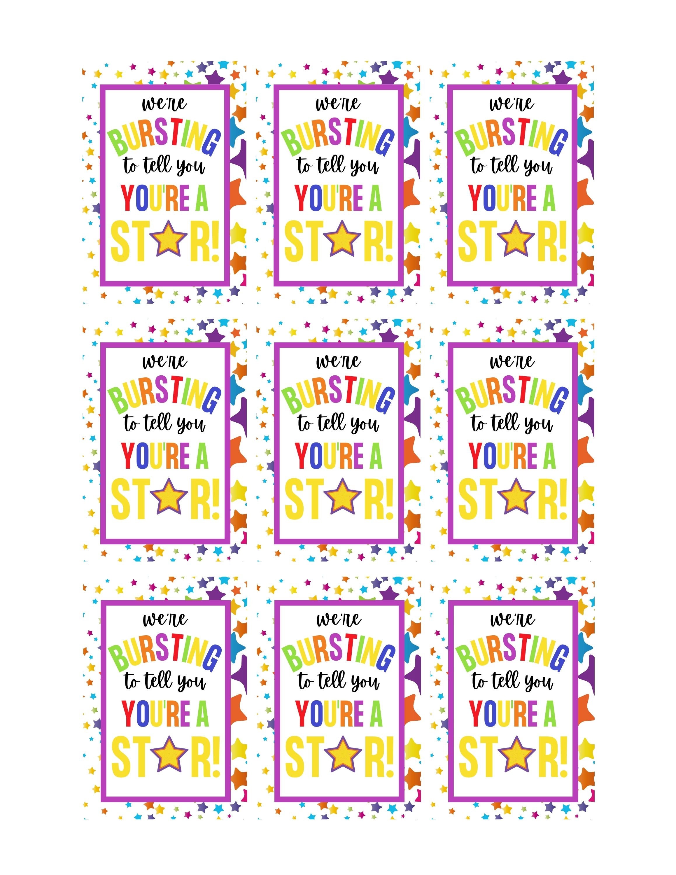 Bursting Star Appreciation Gift Tags, Printable Teacher Staff Tags (PDF ...