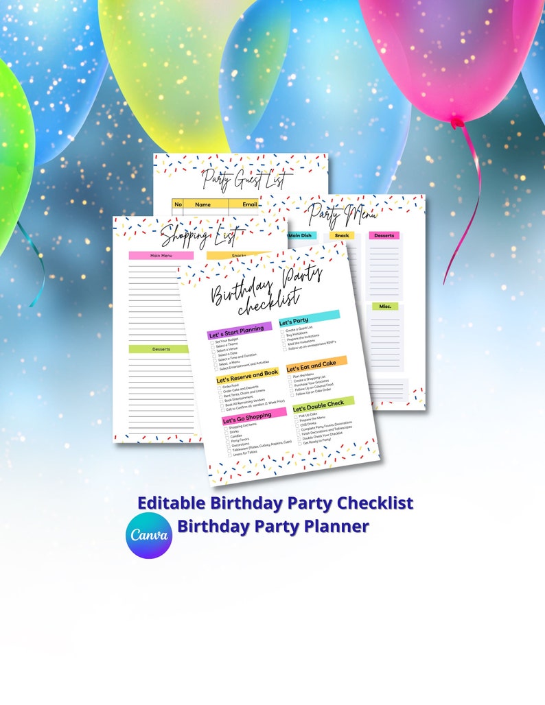 Birthday Party Checklist Planner, Editable Canva Template (digital ...