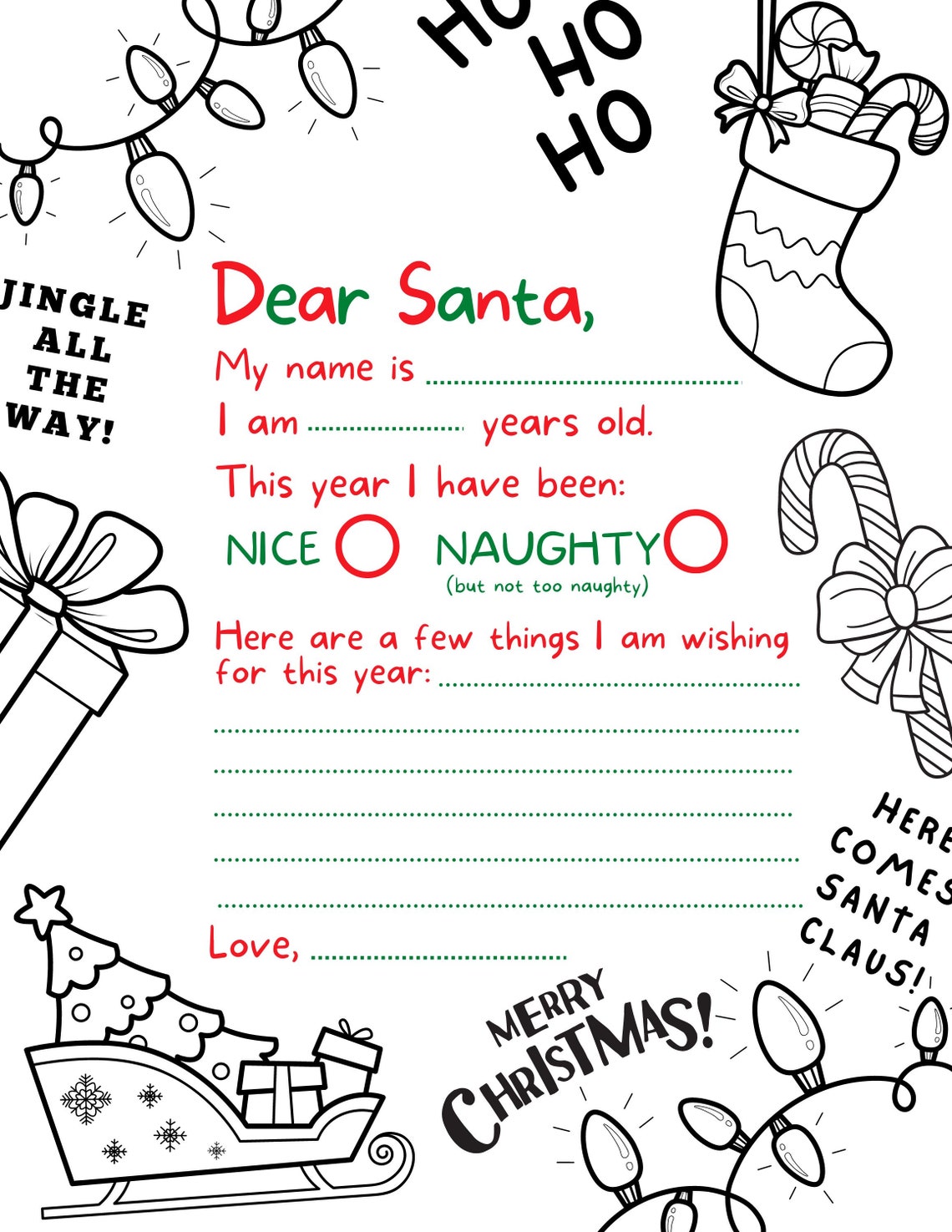 Letter to Santa Printable Santa Letter Coloring Page. Dear - Etsy