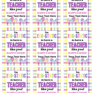 Teacher Appreciation Gift Tag, Easter Treat Tags, Editable Easter Treat ...