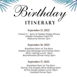 Birthday Itinerary Template, Birthday Party Itinerary, Surprise ...