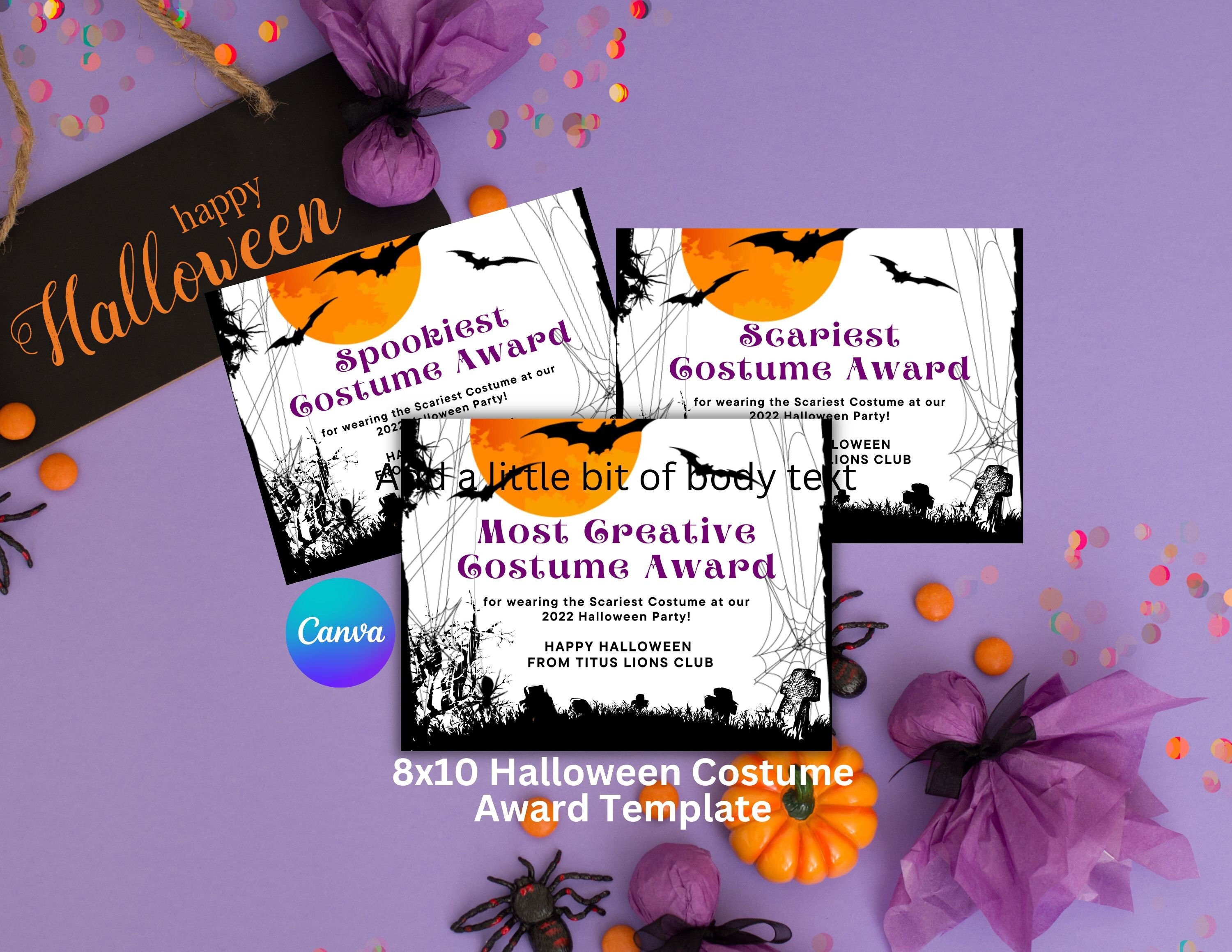 Halloween Costume Awards, Halloween Awards Template, Costume Party ...