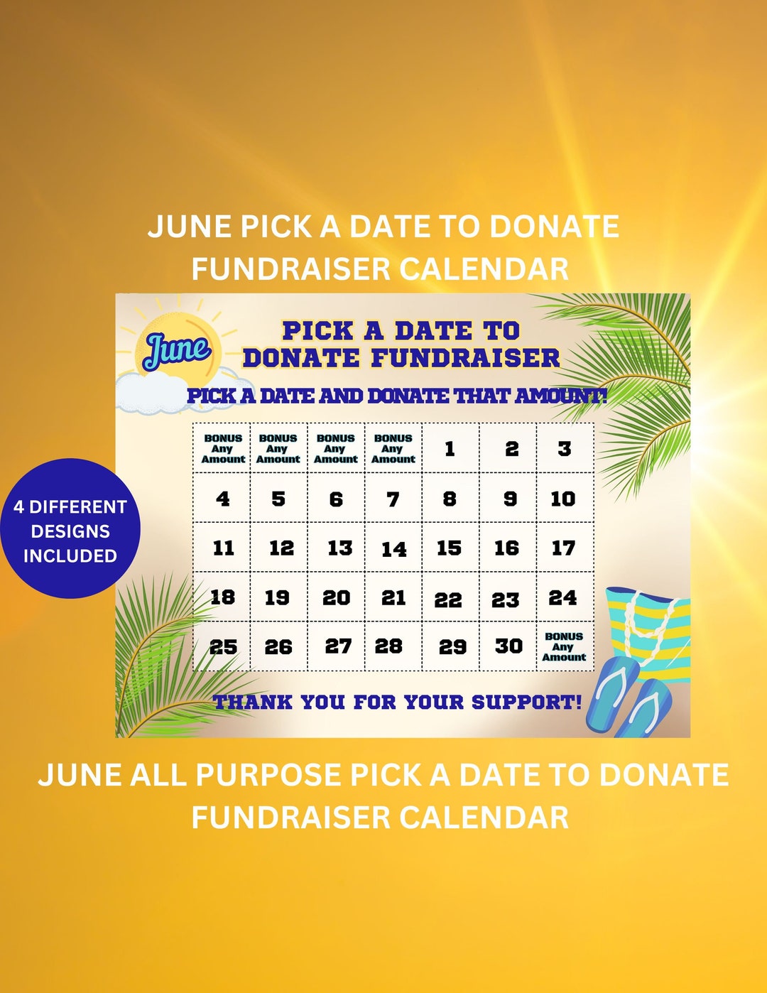 June Pick A Date Fundraiser, Pick a Date to Donate Printable, June ...