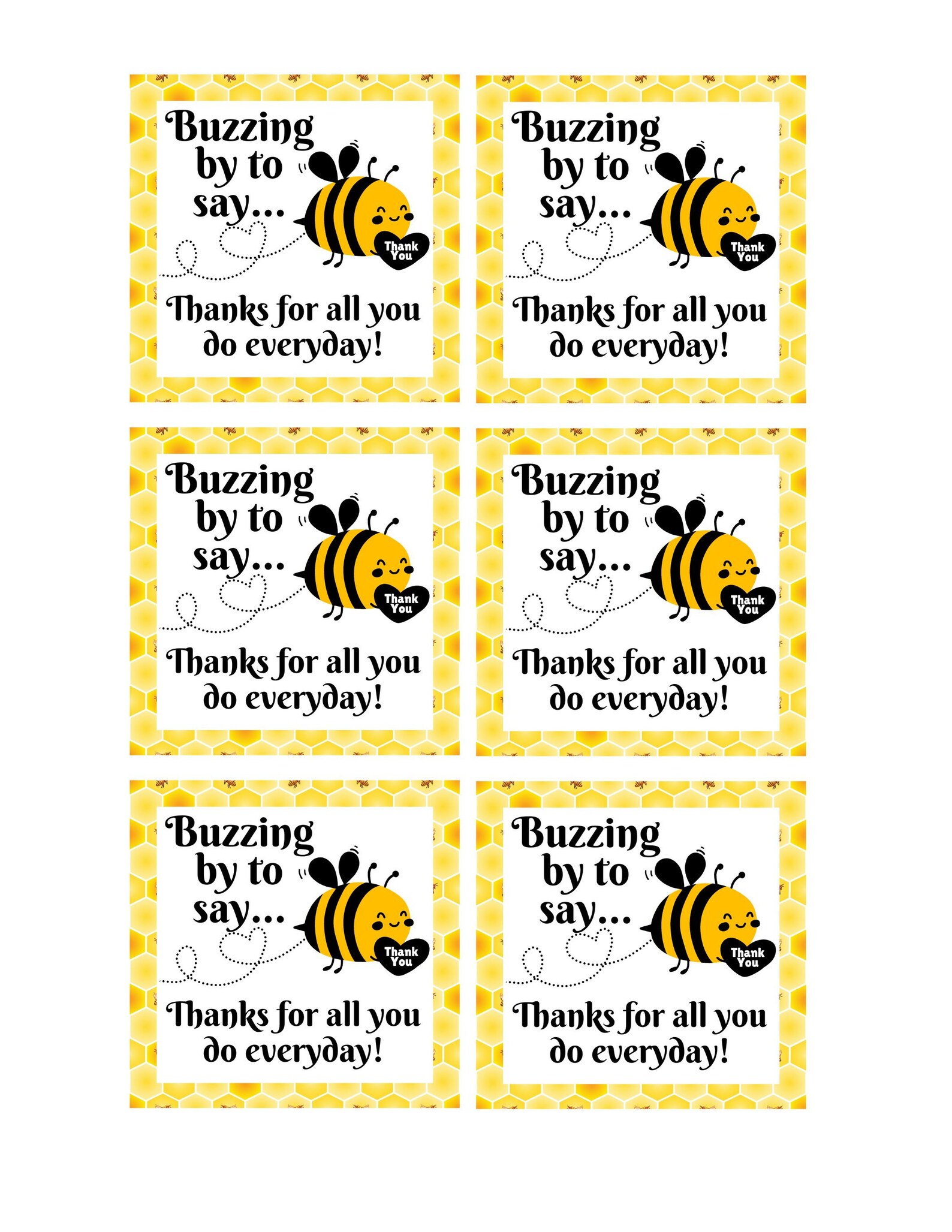 Printable Bee Appreciation Gift Tag, Teacher Thank You (PDF) - Etsy