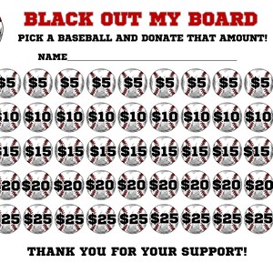 Baseball Black Out My Board, Baseball Fundraiser, Black Out My Board ...