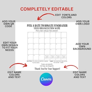 Editable All Purpose Fundraiser Calendar, Pick a Date to Donate ...