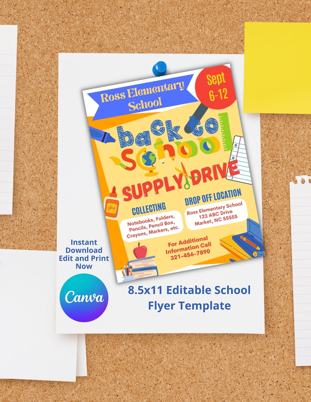 Editable Back to School Supply Drive Flyer Template (8.5x11) (digital ...