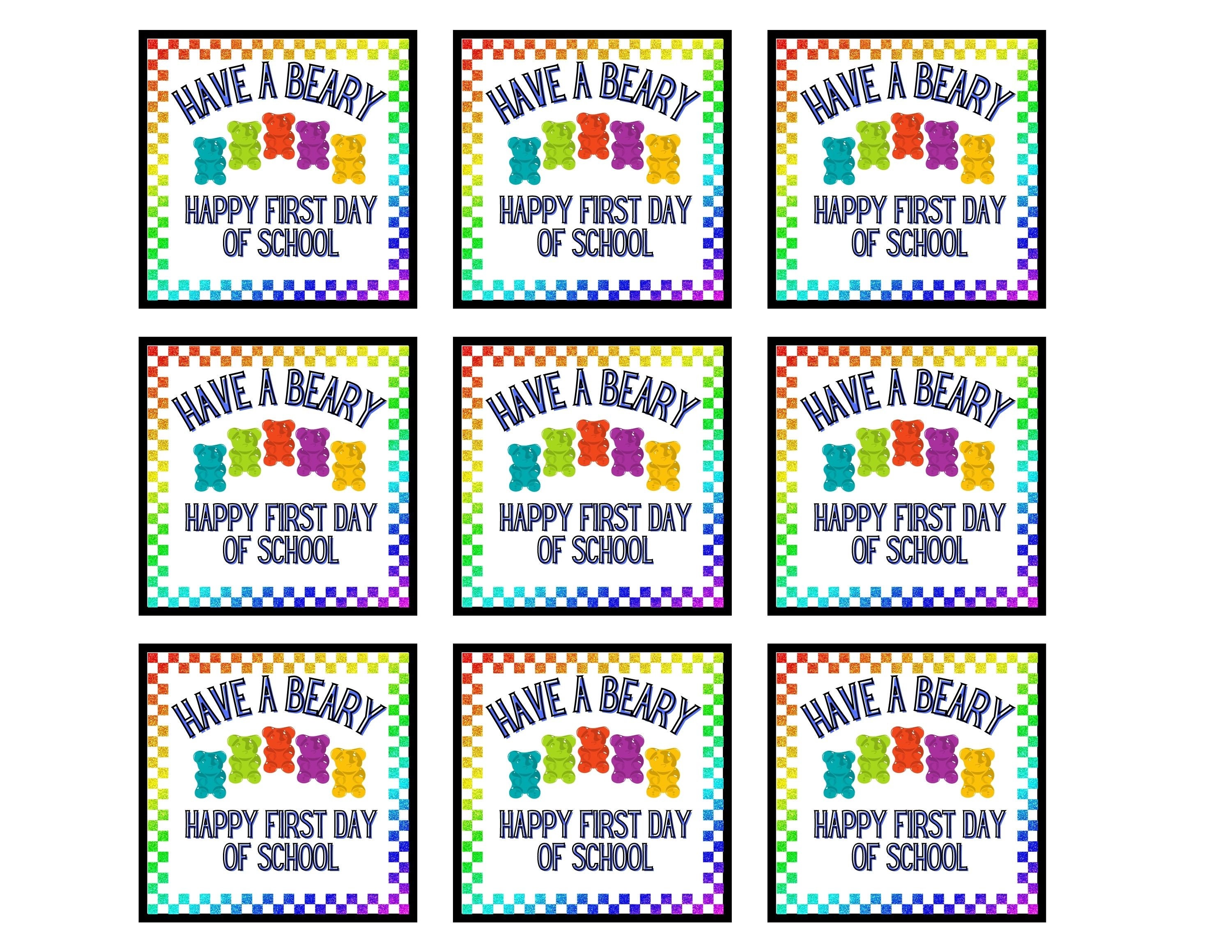 First Day of School Tags Printable Gummy Bear Tags Back to - Etsy