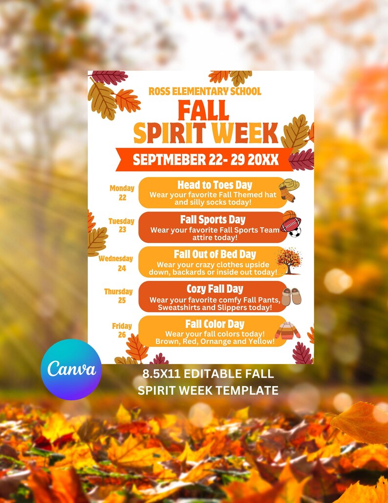 Editable Fall Spirit Week Flyer, Spirit Week Flyer, PTO PTA Spirit Week ...