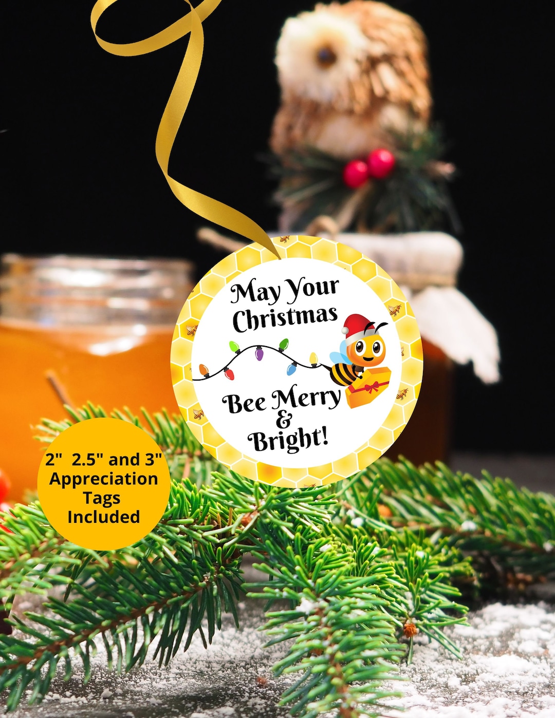 Christmas Gift Tag Printable, Bee Merry Tag, Christmas Bee Tag ...