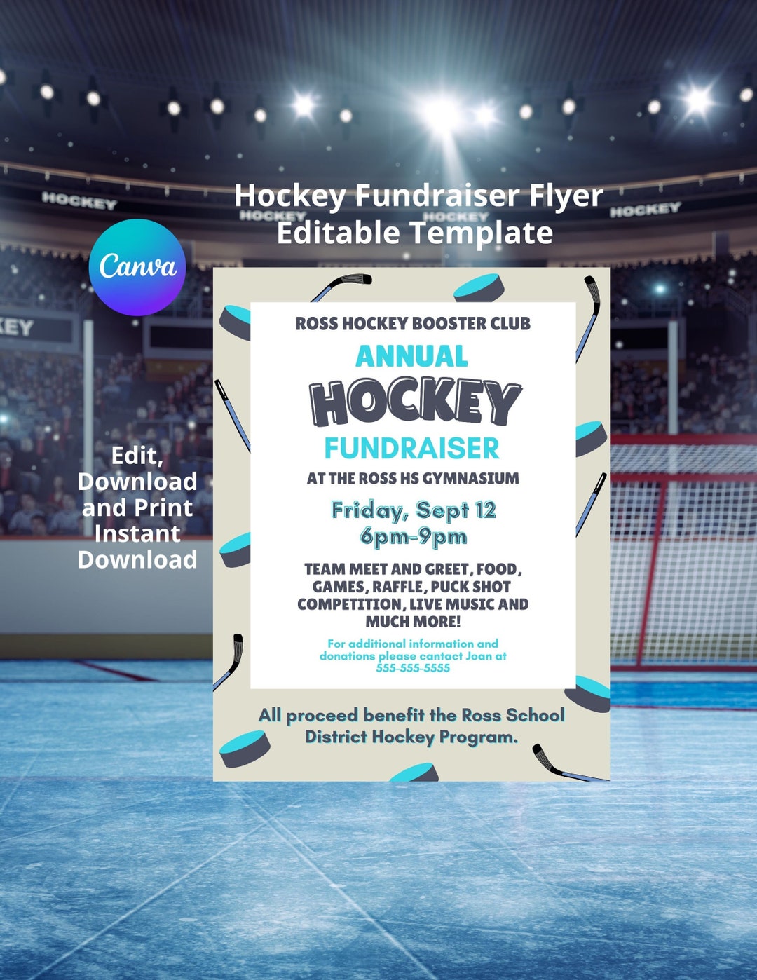 Hockey Fundraiser, Hockey Fundraiser Flyer, Editable Flyer Template ...