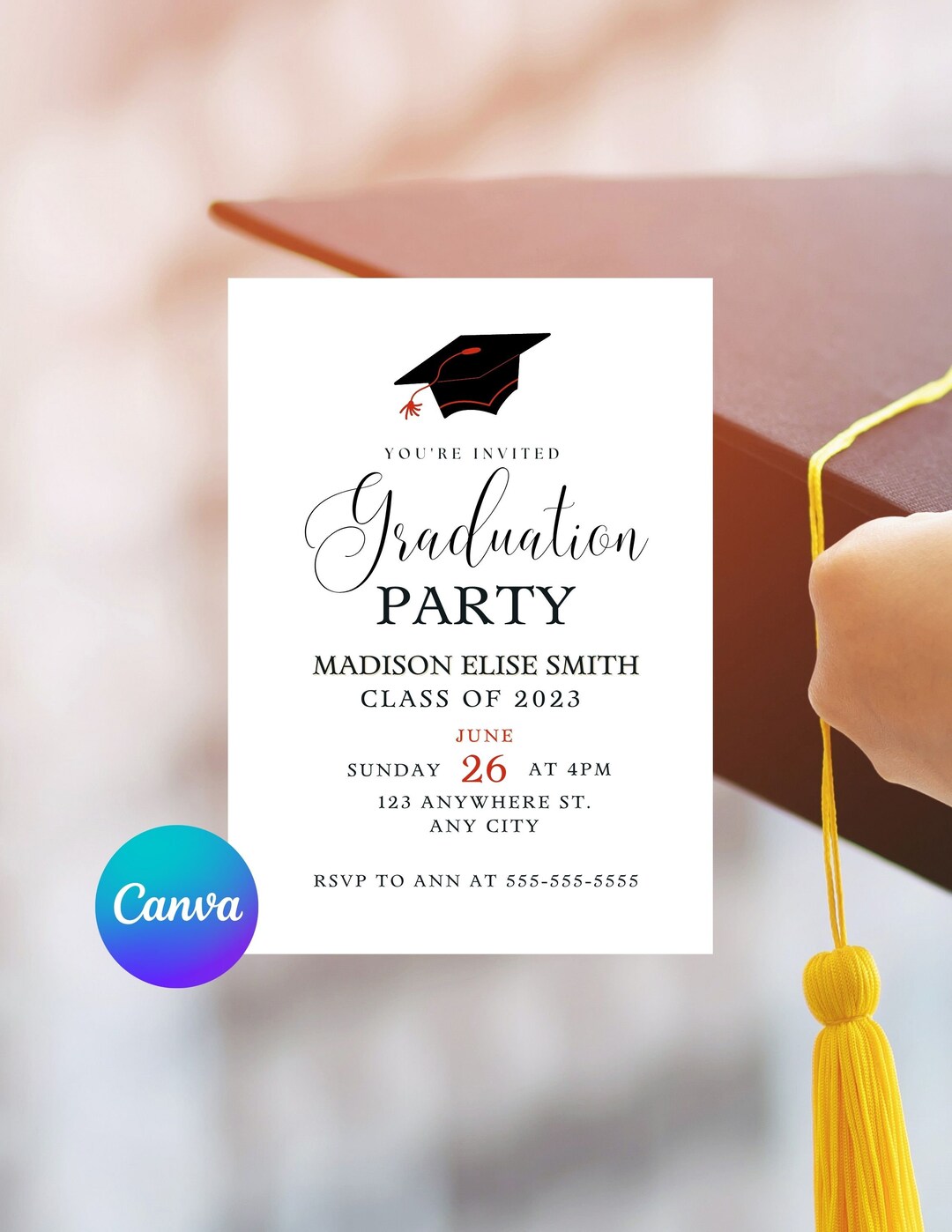 Graduation Invitation, Graduation Invitation Template, Editable ...