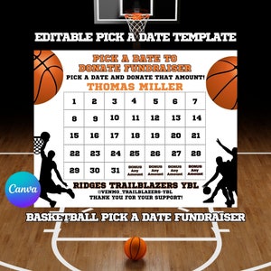 Editable Basketball Calendar Fundraiser, Pick a Date Printable ...