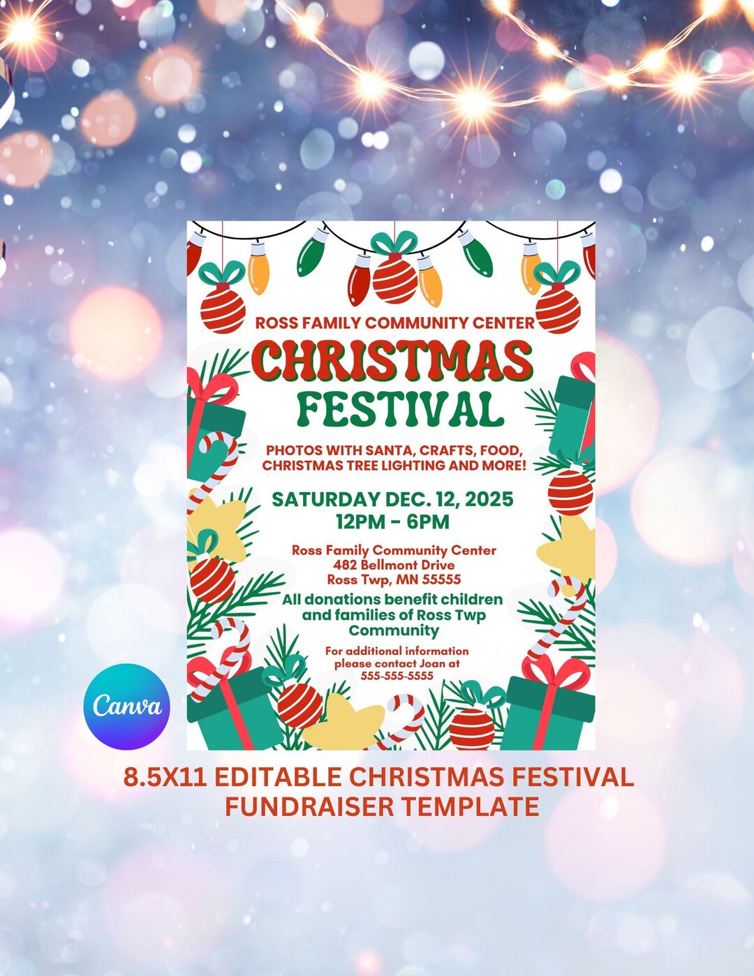 Christmas Festival Flyer Template, Editable Holiday Fundraiser (8.5x11 ...