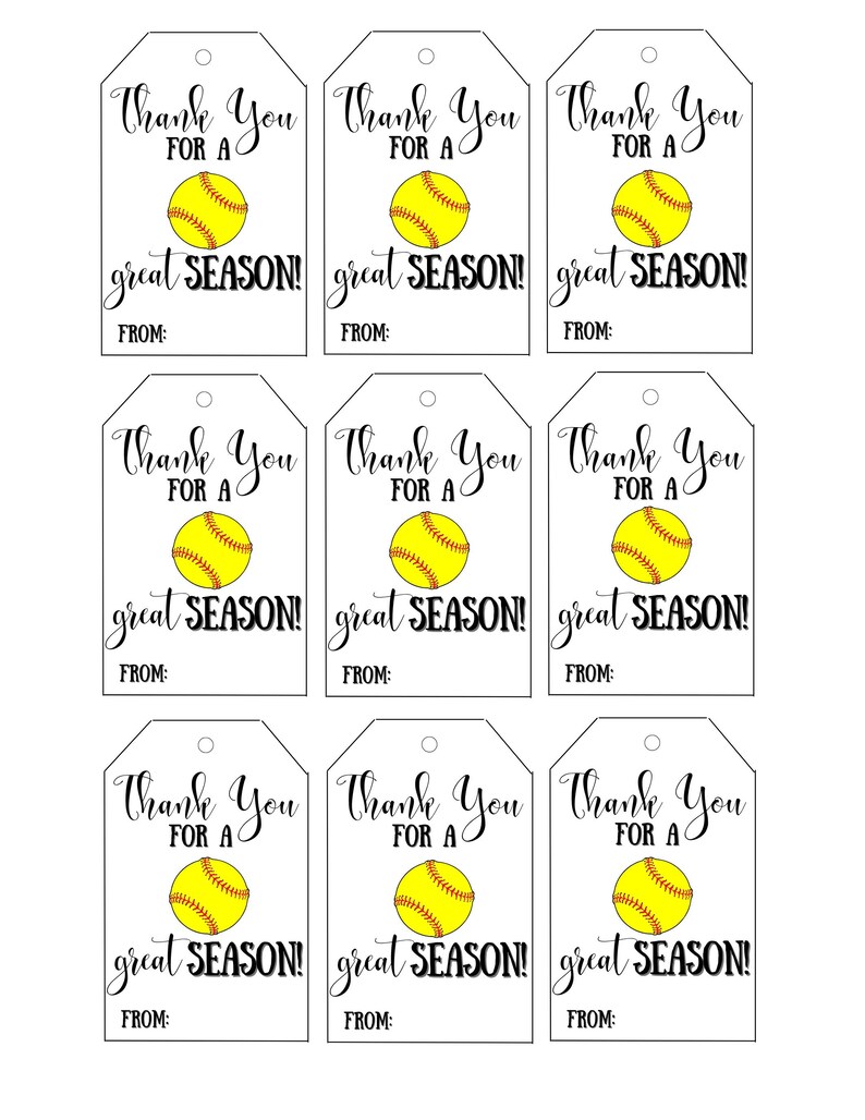 Printable Softball Thank You Gift Tags (digital Download) - Etsy