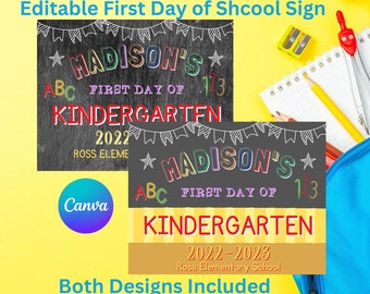 Editable First Day of Kindergarten Sign, First Day of School Sign ...