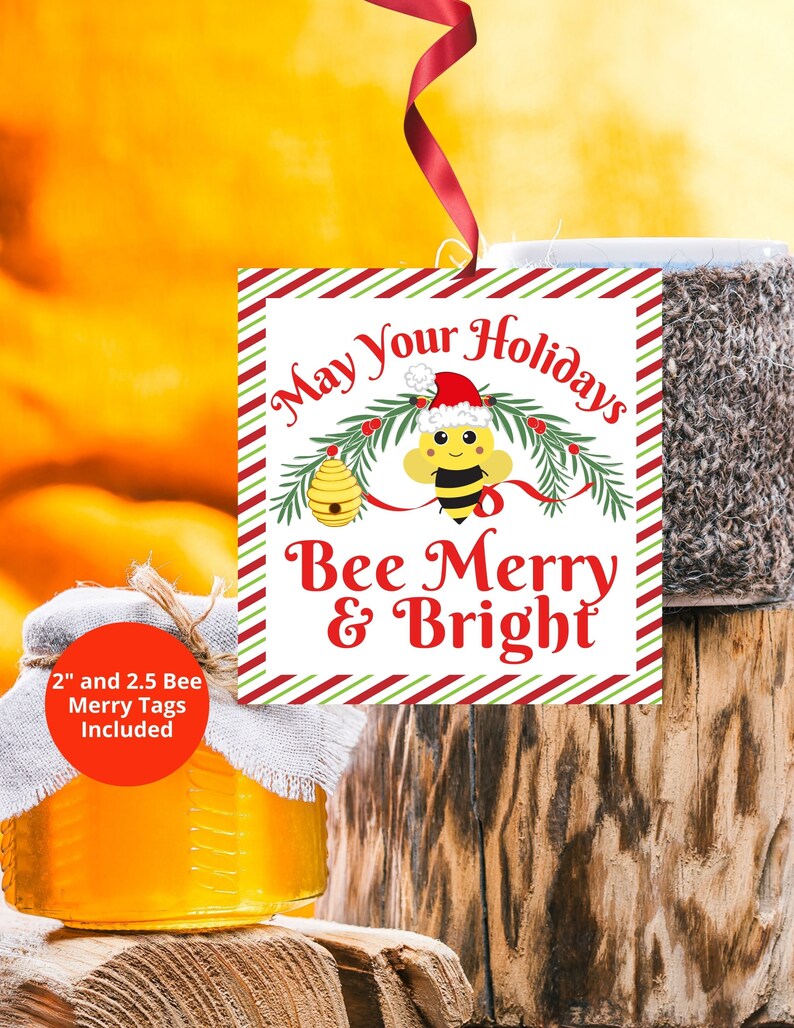 Christmas Gift Tag Printable, Bee Merry Tag, Christmas Bee Tag ...