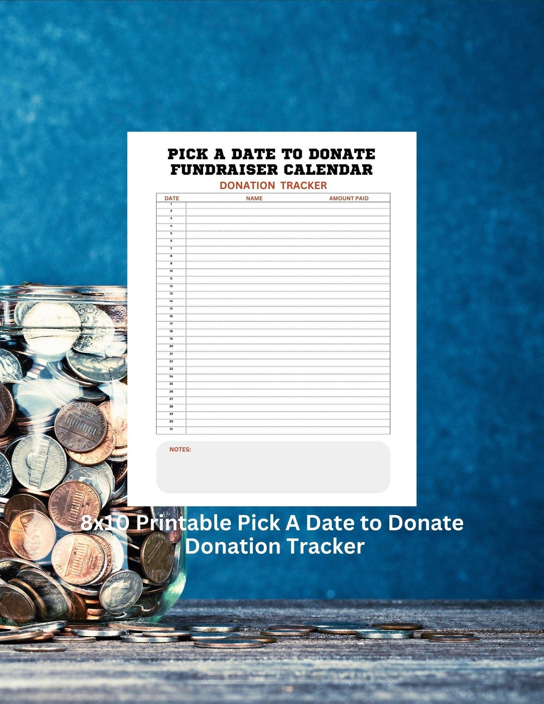 Printable Calendar Fundraiser, Pick A Date Donation Tracker (PDF) - Etsy