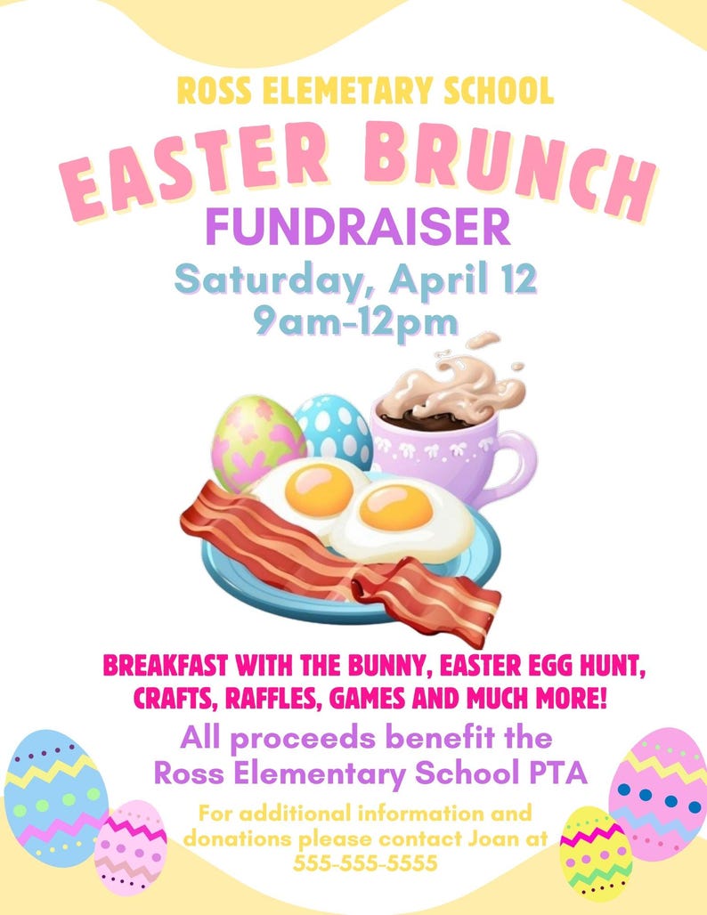 Editable Easter Breakfast Brunch Flyer Template, Church, School ...